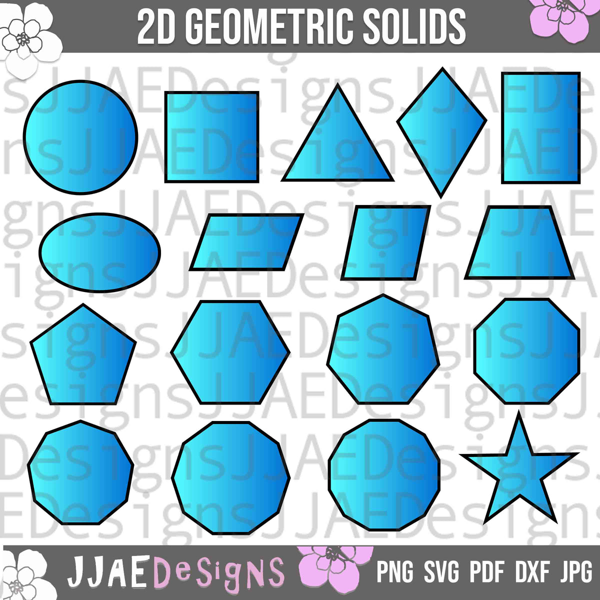 Geometry: 2D Geometry Gradient Filled Shapes Clipart Set – JJAEDesigns